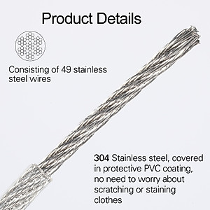OOTSR Stainless Steel Clothesline, 16.4ft Clothing Wire for Indoor Outdoor, Laundry Drying Rope with Turnbuckle and 6 Clothespins, Heavy Duty Shower Line for Home Camping Accessories