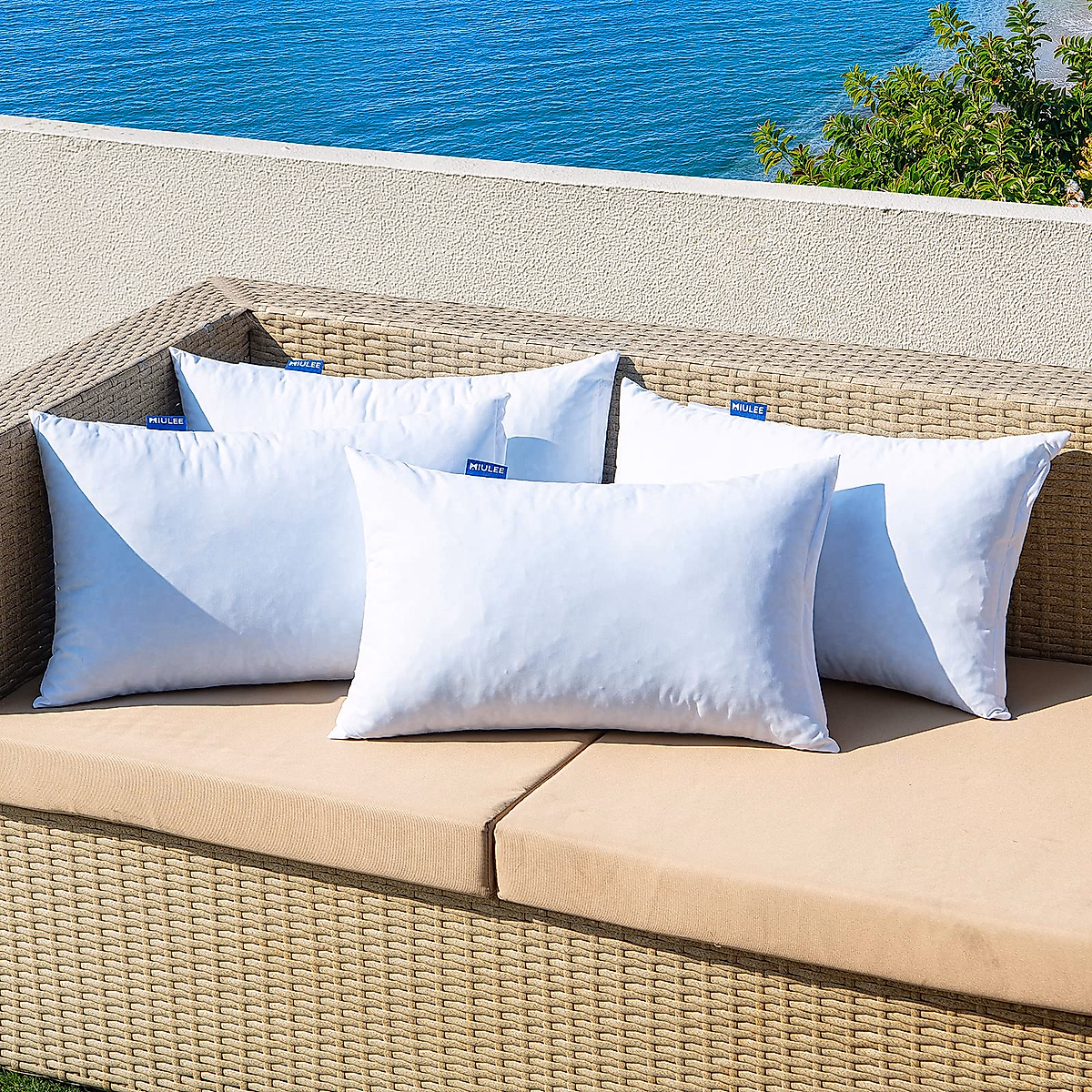 MIULEE 12 x 20 Pillow Inserts - Pack of 4 Water Resistant Shredded Memory Foam Outdoor Pillows - Decorative Premium Pillow Forms Stuffer for Couch Patio Furniture Living Room