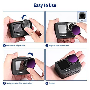 NEEWER ND/CPL Filter Set Compatible with GoPro Hero 11 10 Black Hero 9, 4 Packs (ND8/PL, ND16/PL, ND32/PL, ND64/PL) Multi Coated HD Glass, Action Camera Accessories Neutral Density/Polarizing Filters