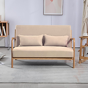 Loveseat Sofa Small Couch, Mid Century Modern Accent Chair 2 Seat Couch with 2 Pillows for Small Space, Living Room, Bedroom