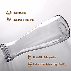 MOLADRI Glass Carafe with Lid, 1 Liter/34oz Juice Jugs for Mimosa Bar, Brunch, Party, Drink, Water, Wine, Ice Tea Pitcher, Beverage Jars for Fridge, Milk Containers for Refrigerator, Set of 3