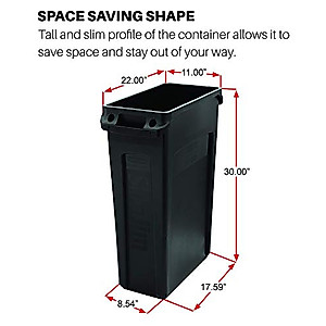 Rubbermaid Commercial Products Slim Jim Plastic Rectangular Trash/Garbage Can with Venting Channels, 23 Gallon, Gray (FG354060GRAY)