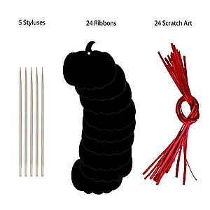 WaaHome Halloween Thanksgiving Scratch Art Crafts for Kids 24pcs Pumpkin Rainbow Scratch Art Paper for Kids School Classroom Game DIY Crafts Halloween Thanksgiving Fall Party Decorations Favors