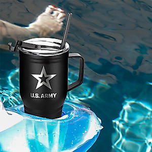 Military Veteran Products 30 Oz US ARMY Black Double Wall Vacuum Insulated Stainless Steel Army Tumbler with Handle | Travel Mug with Leakproof Lid