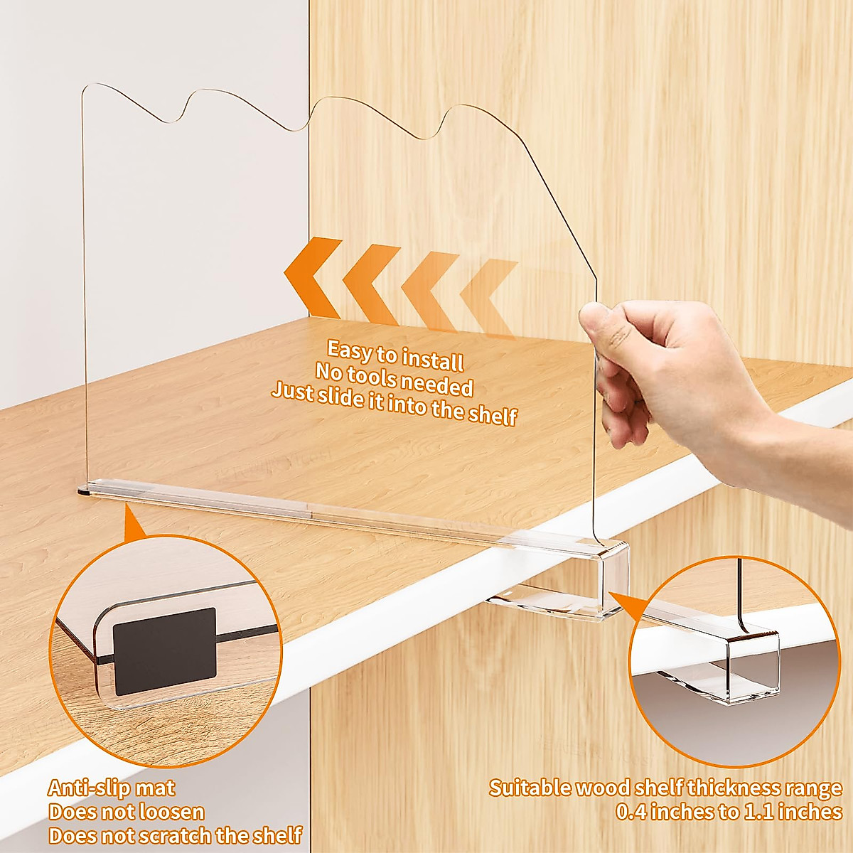 SuoXing 4 Pack Clear Acrylic Shelf Dividers for Closet Organization,9.3" Vertical Purse Organizer for Wood Closet Separator Perfect for Sweater, Shirts, Handbags,Bookshelf in Bedroom Closet Dividers