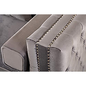 Legend Vansen Reversible L Shaped Velvet Sofa Chaise with Ottoman for 3seats Large Size Sectional, Grey