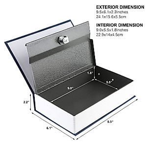 Tahoe trails Book Safe with Key Lock, Portable Metal Safe Box, Dictionary Diversion Book Safe,Secret Book Hidden Safe,9.5" x 6.1" x 2 .2" Navy Blue