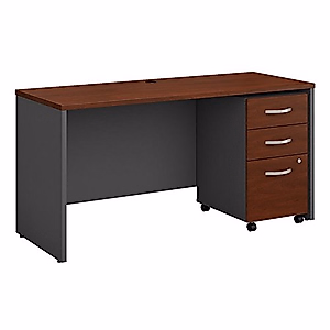 Bush Business Furniture Series C 60W x 24D Office Desk with Mobile File Cabinet in Hansen Cherry