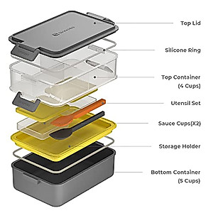 linoroso 2 PCS Stackable Bento Box Adult Lunch Box | Meet All You On-the-Go Needs for Food, Salad and Snack Box, Premium Bento Lunch Box for Adults Include Utensil Set, Dressing Containers