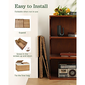 SETVSON Storage Basket with Lid Woven Storage Basket with 2 Separate Lid, 17.2 Gallon (65 L) Rattan Storage Basket Woven Storage Basket with Lid and Handles for Bedroom, Laundry Room Natural