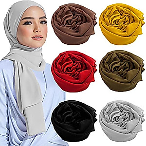 6 Pcs Soft Chiffon Scarf Shawl Long Scarf Wrap for Evening Dresses, Chiffon Hijab Scarves Headwrap for Women(Set 01)