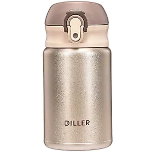 Diller Thermal Water Bottle - 10 Oz Mini Insulated Stainless Steel Bottle, Leakproof Cute Vacuum Flask, Perfect for Purse or Kids Lunch Bag, 12 Hours Hot & 24 Hours Cold (Gold, 10 oz)