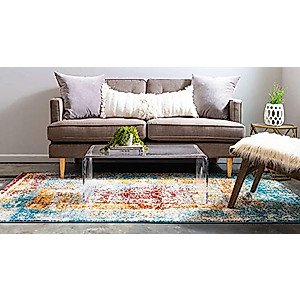 Unique Loom Rosso Collection Traditional, Medallion, Distressed, Bohemian, Vintage, Southwestern Area Rug, 4 ft x 6 ft, Multi/Blue