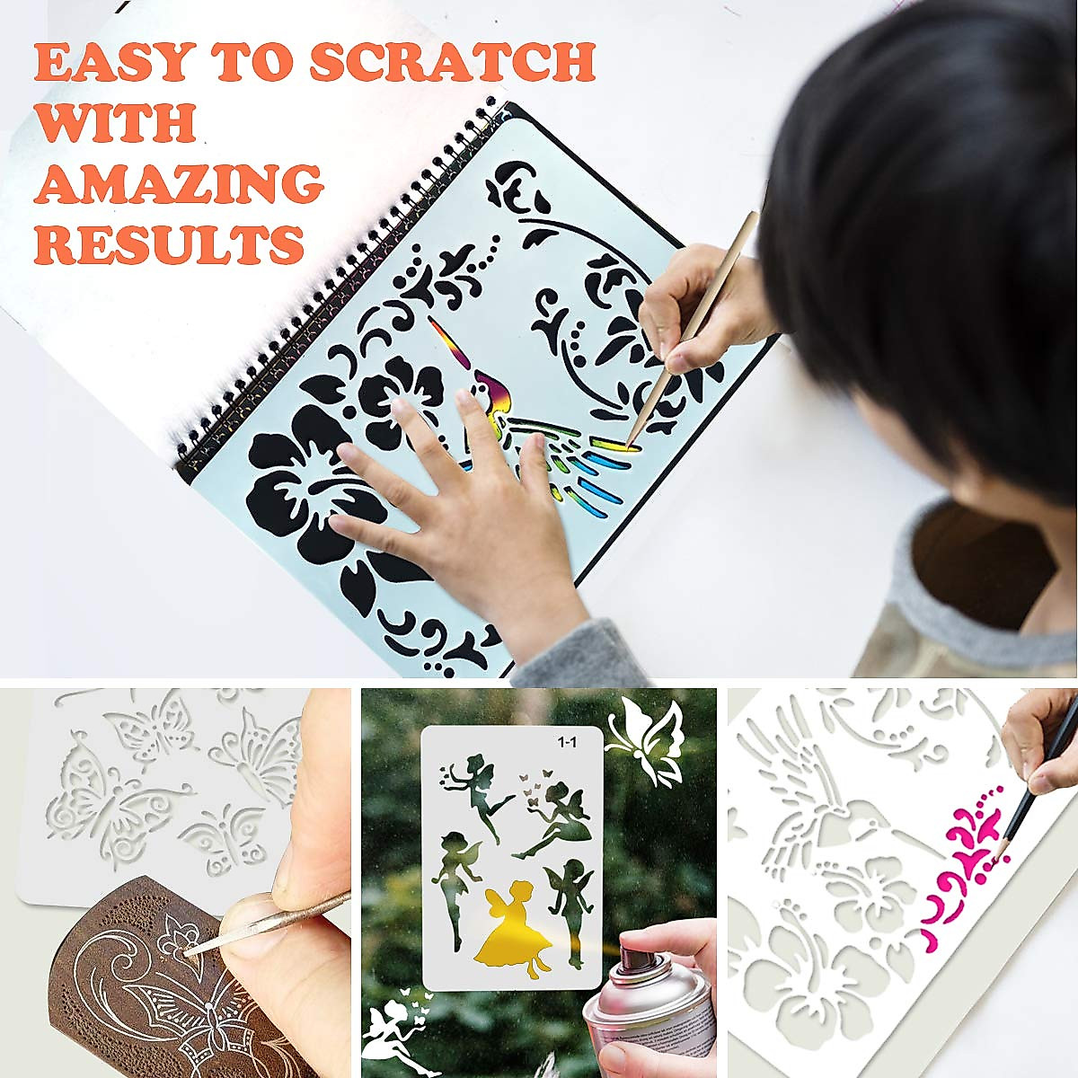 Mocoosy 3 Pack Rainbow Scratch Art Paper Notebooks, Magic Scratch Off Paper Set for Kids Arts Crafts, Black Scratch Note Doodle Pads for Drawing Christmas Gifts Birthday Game Coloring Activity