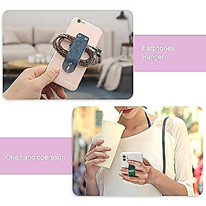 Hualing Metal Cell Phone Finger Ring Stability Holder Back Stand Collapsible Stainless Steel + Real Leather Hand Grip Universal for iPhone Samsung Galaxy Mobile (Blue), SSL