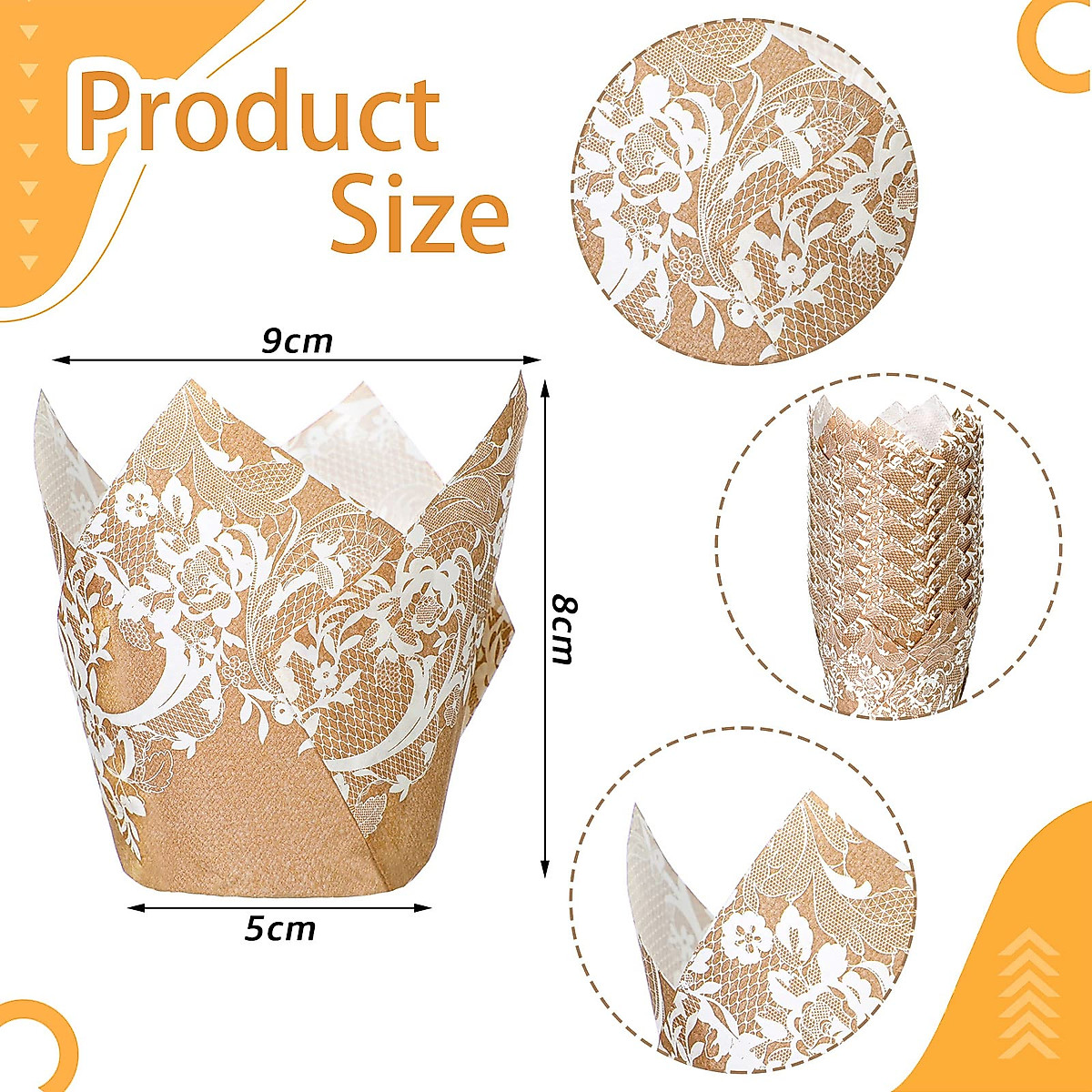 200 Pcs Wedding Tulip Cupcake Liners Bridal Shower Muffin Liners Baking Cups Greaseproof Paper Cupcake Wrappers Cupcake Holders for Party Wedding Girls Birthday Decoration (Lace)