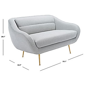Safavieh Couture Home Collection Belladonna Mid-Century Light Grey Upholstered Living Room Bedroom Foyer Loveseat Settee SFV4525A