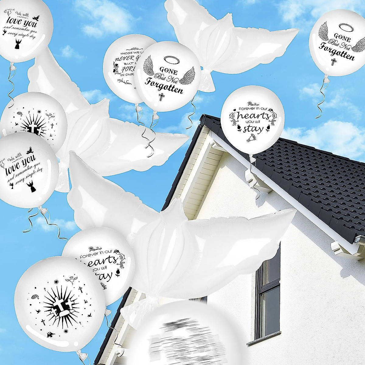 4PCS White Dove Balloons and 35PCS Memorial Balloons to Release in Sky Biodegradable Balloons for Release Happy Heavenly Birthday Balloon for Condolence, Funeral, Anniversary, Remembrance Services