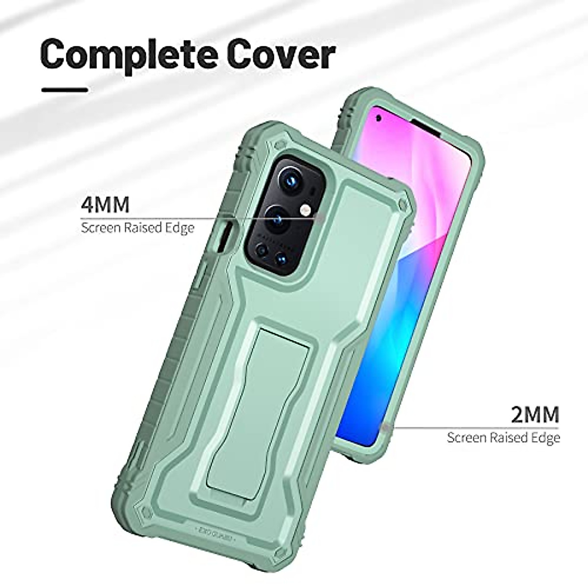 ExoGuard for OnePlus 9 Pro Case, Rubber Shockproof Full-Body Cover Case Built-in Screen Protector and Kickstand Compatible with OnePlus 9 Pro Phone (Green)