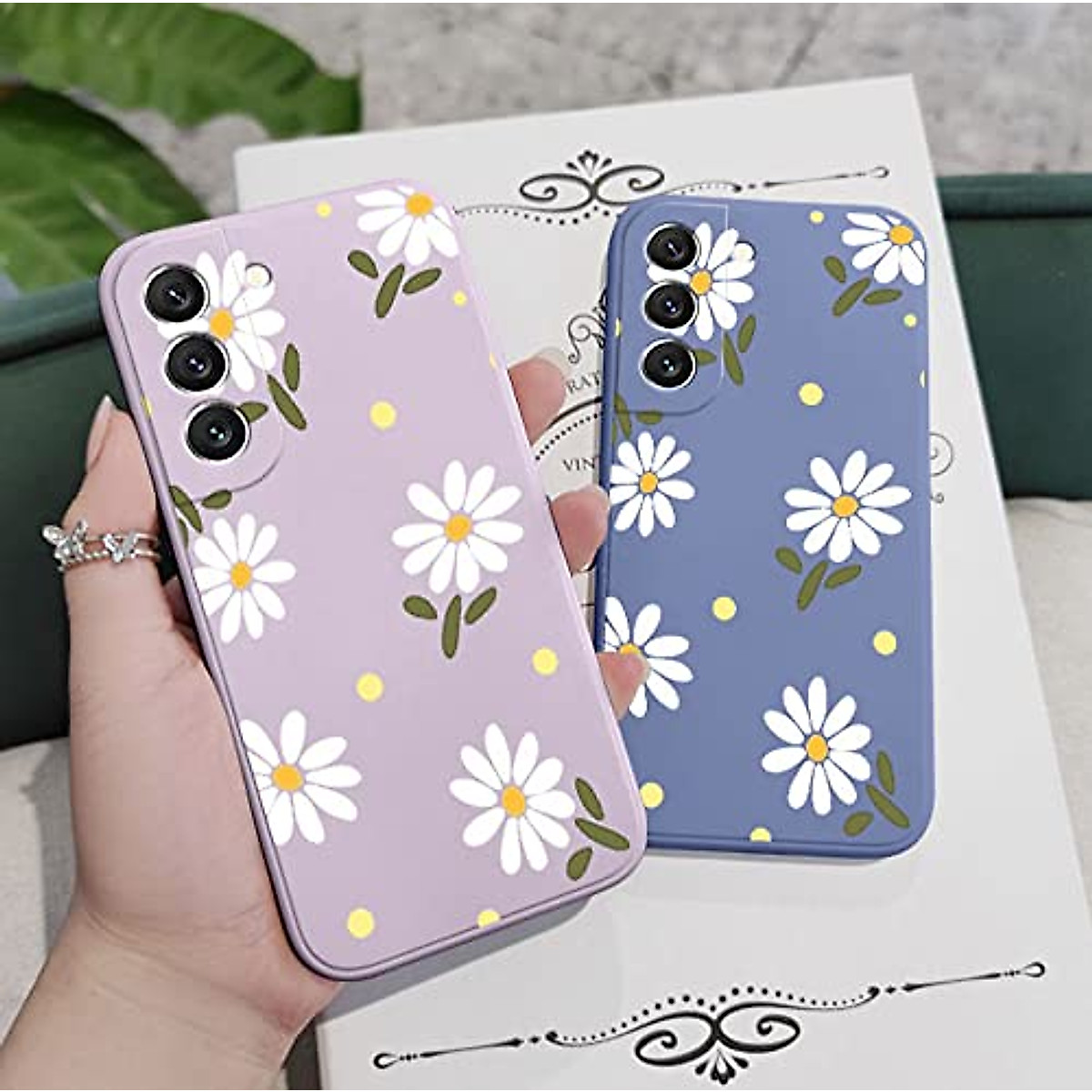 Sunswim Galaxy S21+ Plus Case - Cute Daisy, Full Camera Lens Protection, Slim Shockproof TPU Bumper, Liquid Silicone, 6.7" - Purple