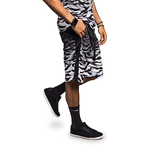 Victorious Men's Dip Dye Gradient Tiger Camo Tracksuit Set Short Sleeve Top and Shorts ST400 - Black - Medium - AA14I