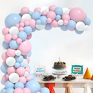 Gender Reveal Balloon Arch Kit 124 Pcs Pink and Blue and White Balloons Garland Kit for Boys Girls Gender Reveal Decorations Wedding Baby Shower Birthday Party Decorations, 5+10+12+18 inch