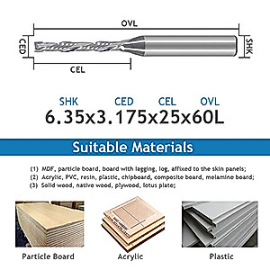 HOZLY Spiral Router Bits Up&Down Compression Bit 1/8 inch Cutting Diameter, 1/4 inch Shank HRC55 Solid Carbide CNC End Mill for Wood Carving Engraving Grinding