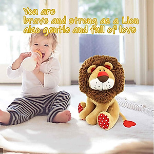 WEIGEDU Love Lion Stuffed Animal, King Lion Plush Toy with Mane Heart Shape Tail for Kids Baby Lover Birthday Valentines Day Christmas Bedtime Gift, 13.8“