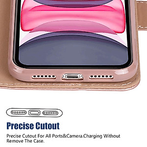 Arae Case for iPhone 11 Wallet Case Cover with Card Holder PU Leather with Wrist Strap and [4-Slots] ID&Credit Cards Pocket for iPhone 11 6.1 inch - Rosegold