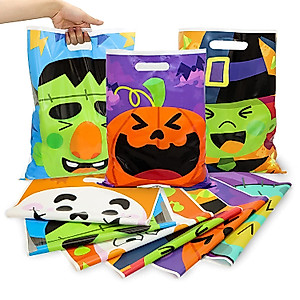 JOYIN 72 Pcs Halloween Treat Bags with 6 Designed Characters, Halloween Plastic Goodie Bags, Halloween Candy Bags, Halloween Trick or Treat Bags for Halloween Snacks Stuffers Party Favor Supplies