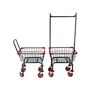 CHAMINUSA U HANDDLE Grocery & Laundry CART 1.5 Bushel (Gunpowder Metal) Red, Blue Trim (Red)