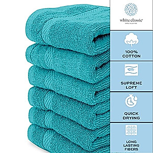 White Classic Luxury Cotton Washcloths | 12 Pack Luxury Bath Mat | 2 Pack Bundle (Aqua)