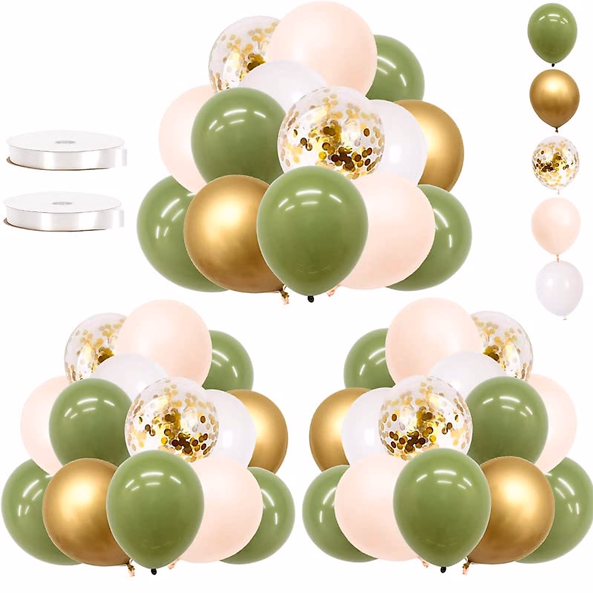 GuassLee 62Pcs Olive Green Gold Balloons for Baby Shower Decorations - 12inch Olive Green Gold Confetti Balloons Set for Baby Shower Wedding Birthday Party Decorations
