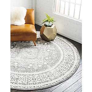 Unique Loom Rosso Collection Traditional, Medallion, Distressed, Bohemian, Vintage, Southwestern Area Rug, 4 ft x 4 ft, Gray/Ivory