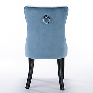 i-POOK PU Leather Dining Chairs Set of 2, Upholstered Dining Room Chairs with Ring Pull, Nailhead Trim and Tufted Button Wingback, Luxury Dining Chairs for Living Room Kitchen, White+Light Blue