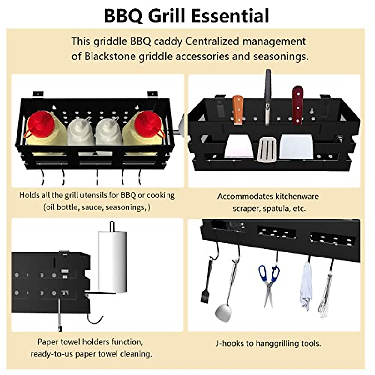 TUDALLK Griddle Caddy for 28"/36" Blackstone Griddles, Space Saving Blackstone Griddle Accessories for Outdoor Grill, BBQ Accessories Organizer with Paper Towel Holder