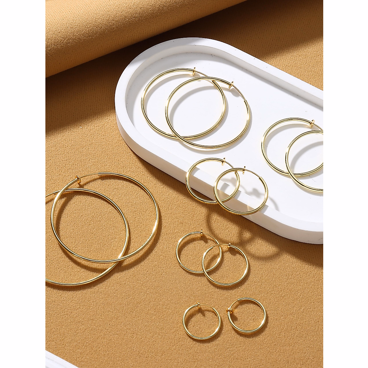 HAIAISO 6 Pairs Clip On Hoop Earrings for Women Fake Spring Hoop Earrings Set for Non-Pierced Ears Jewelry 6 Sizes(Gold)