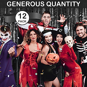 Black Fringe Curtain Party Streamers, 12 Pack 3.3ft x 8.2ft Foil Curtain Backdrop Tinsel Foil Fringe Curtains Photo Booth Backdrop Streamer for Birthday, Wedding, Baby Shower, Disco Party