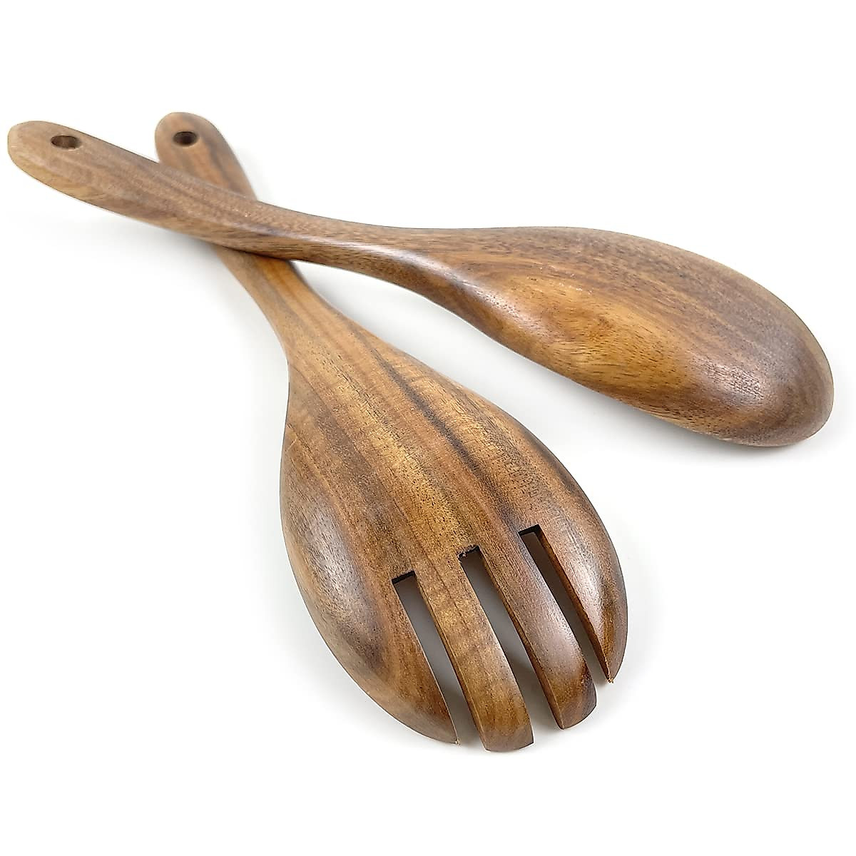 EWEIGEER 10.5-inch Wood Salad Server Acacia Wooden Serving Spoon Fork Set of 2
