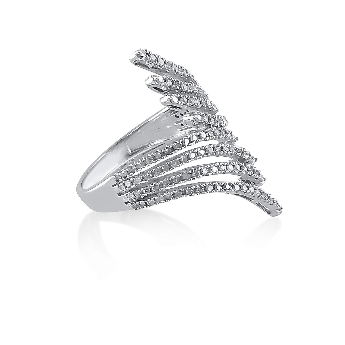 0.98 Carat Round Cut Natural White Diamond Wide Bypass Ring Sterling Silver Size 7