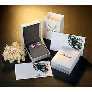 Leafael 18K Rose Gold Plated Love Heart Stud Earrings with Rose Quartz Pink Healing Stone Crystal for Romatic Love, Jewelry Gifts for Women