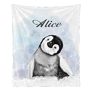 CUXWEOT Custom Blanket with Name Personalized Cute Penguin Soft Fleece Throw Blanket for Gifts (50 X 60 inches)