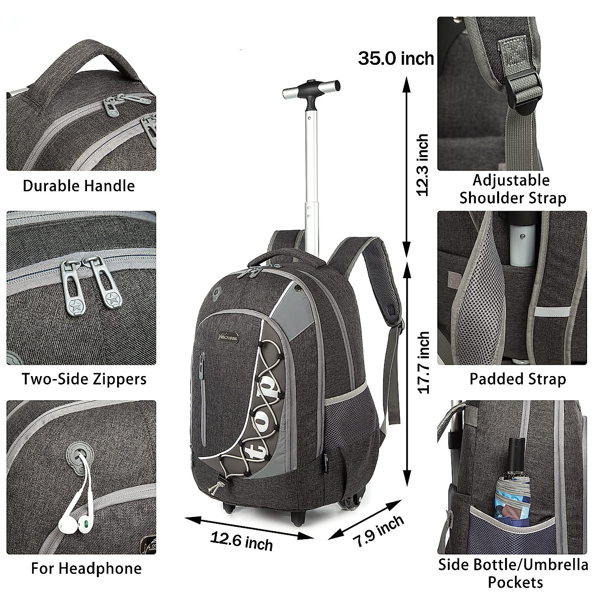 MOHCO Rolling Backpack 18inch with Lunch Bag and Pencil Case Wheeled School Bookbag for Boys and Girls