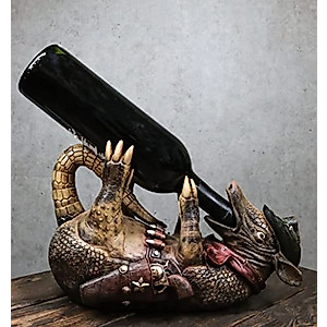 Ebros Gift Coiled Tipsy Drunk and Wild Armored Cowboy Sheriff Armadillo Booze Guzzler 12" Long Wine Bottle Holder Storage Caddy Figurine for Party Hosting Kitchen and Home Decor Statue
