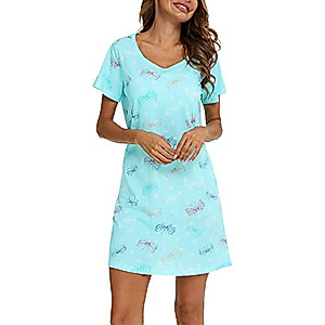 ENJOYNIGHT Women's Sleepwear Cotton Sleep Tee Short Sleeves Print Sleepshirt (Medium, Flying)