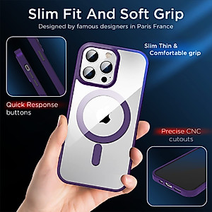 SUCGLES for iPhone 14 Pro Max Case with MagSafe [Ultra Strong Magnetic] [12FT Military Drop Protection] [Shockproof Bumper] Slim Thin Mag Safe Promax Phone Cover for Apple 14pro Max (Deep Purple)