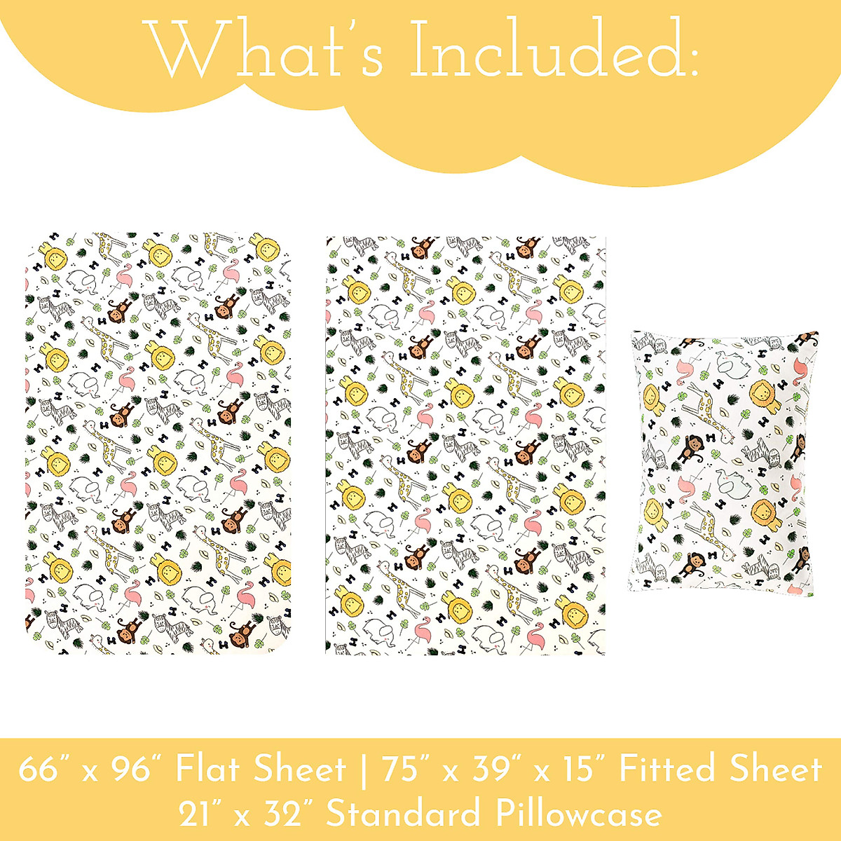 Little Sleepy Head Bed Sheets Twin Safari Set for Kids, Soft Lightweight Microfiber Bedding