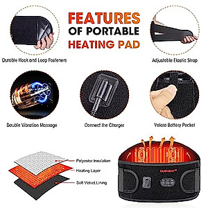 Heating Pad for Back Pain Relief - Rechargeable Wireless Electric Portable Heating Pad with Massageing Vibrations,9 Settings-6 Heating Levels&3 Massage Modes-15Relaxing Combinations Arthritis(53Inche)