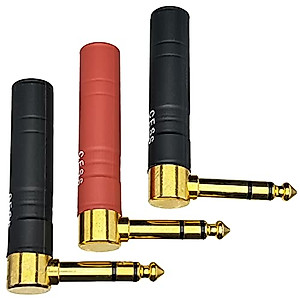 CNCESS CESS-237 Headphone / Earphone Right-Angle Adapter, 6.35mm 1/4-inch TRS Stereo Female to Male, 3-Pack (2 Black + 1 Red)