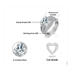 JewelryPalace Love Heart 3ct Cubic Zirconia Solitaire Engagement Rings for Women, 925 Sterling Silver Promise Ring for her, Simulated Diamond Twisted Anniversary Wedding Band Enhancer Bridal Sets 8